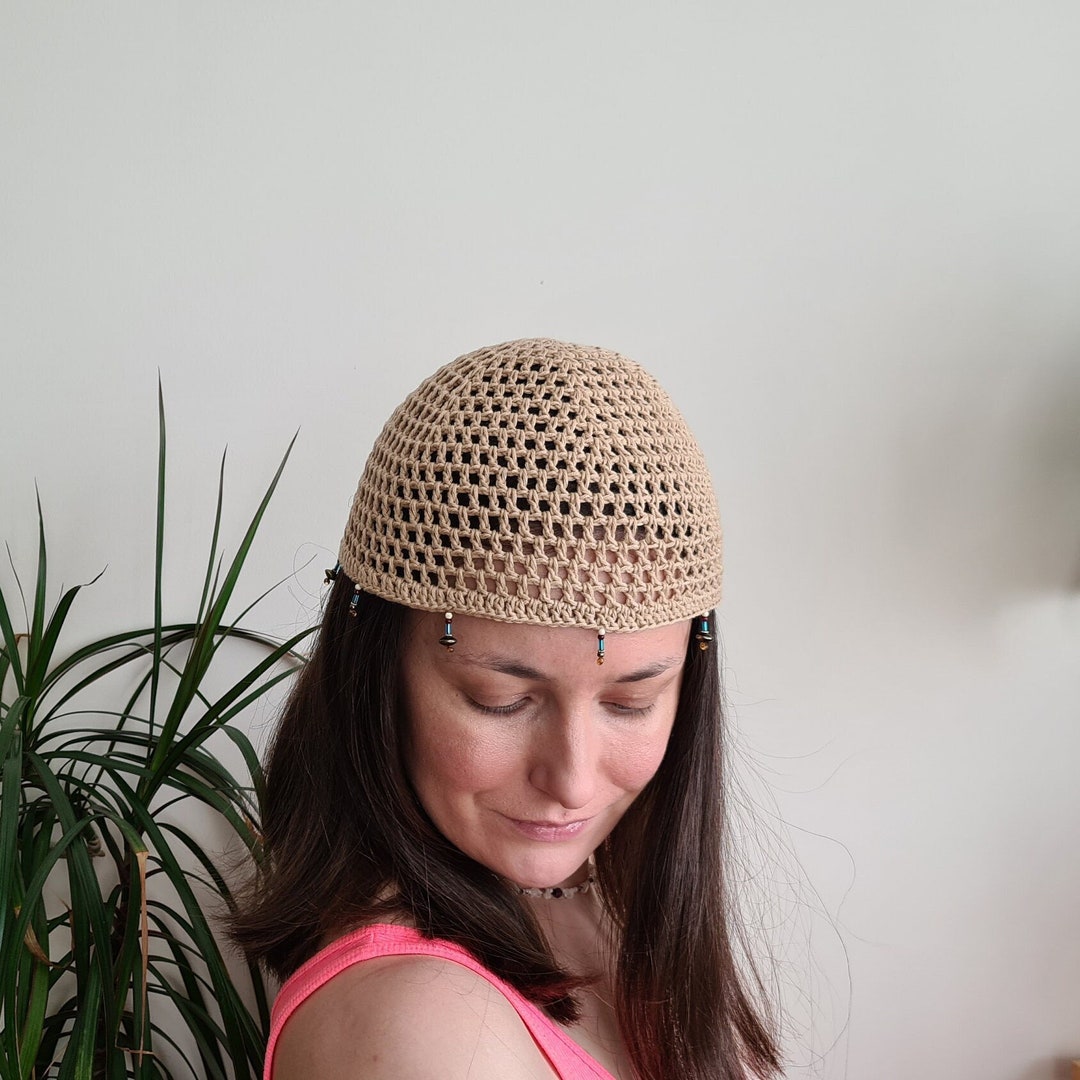 Crochet Mesh Skull Cap With Beads, Boho Syle Accessories, Vintage Style ...