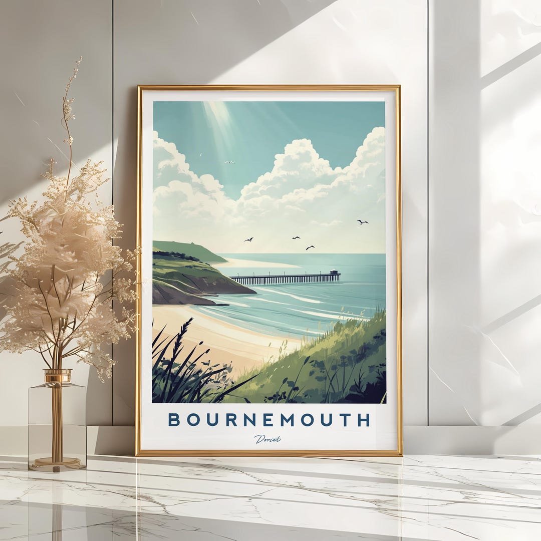Bournemouth Poster, Dorset Seaside Print, Bournemouth Pier Artwork, UK ...