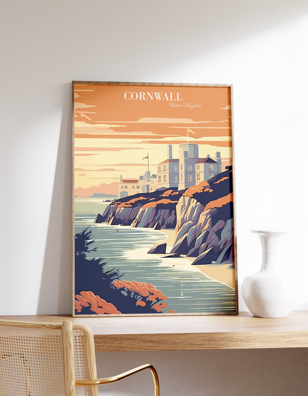 England Travel Poster | Cornwall Travel Print | England Wall Decor ...