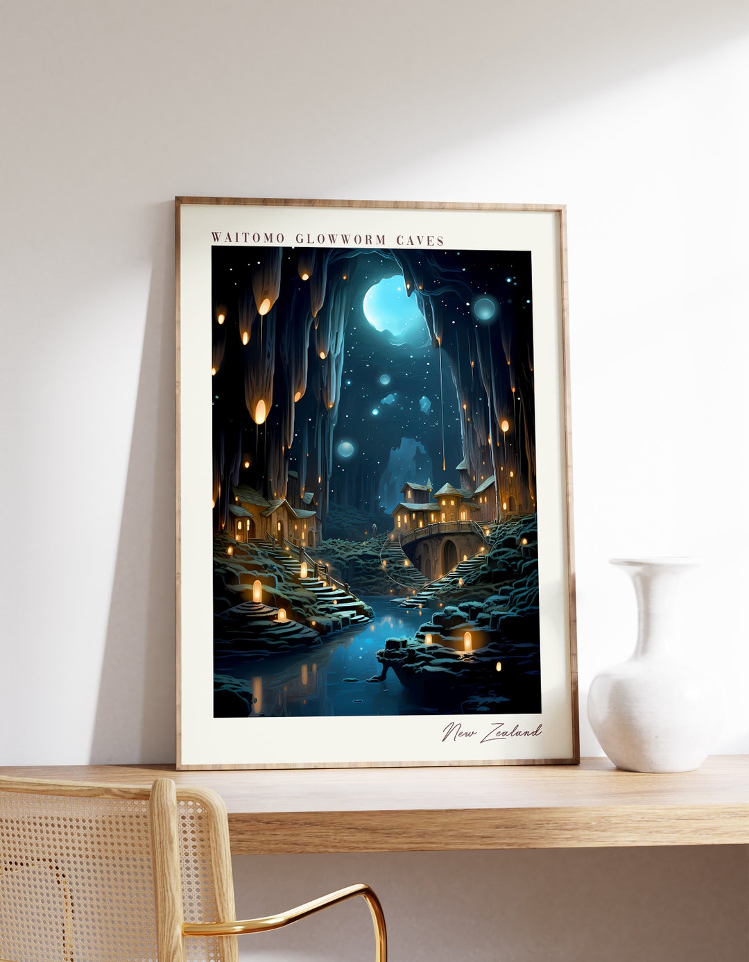 Waitomo Glowworm Caves Travel Poster | New Zealand Travel Decor | New ...