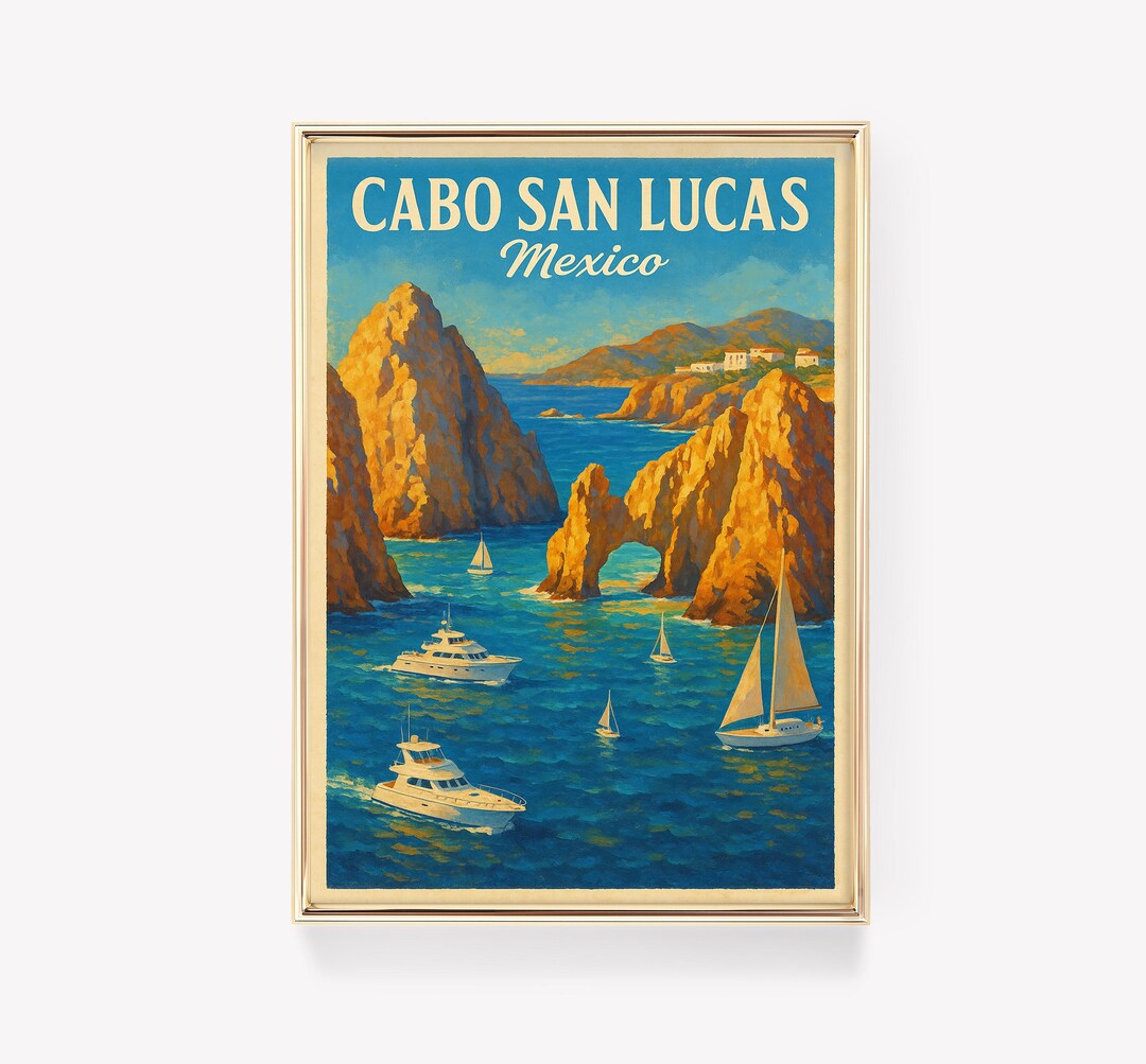 Cabo poster, mexico print, ocean arch print, sailing art print, vintage ...