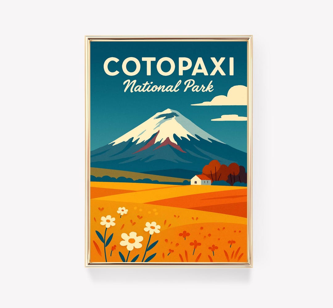 Cotopaxi Travel Poster, Ecuador Wall Art, Cotopaxi Print, Vintage ...