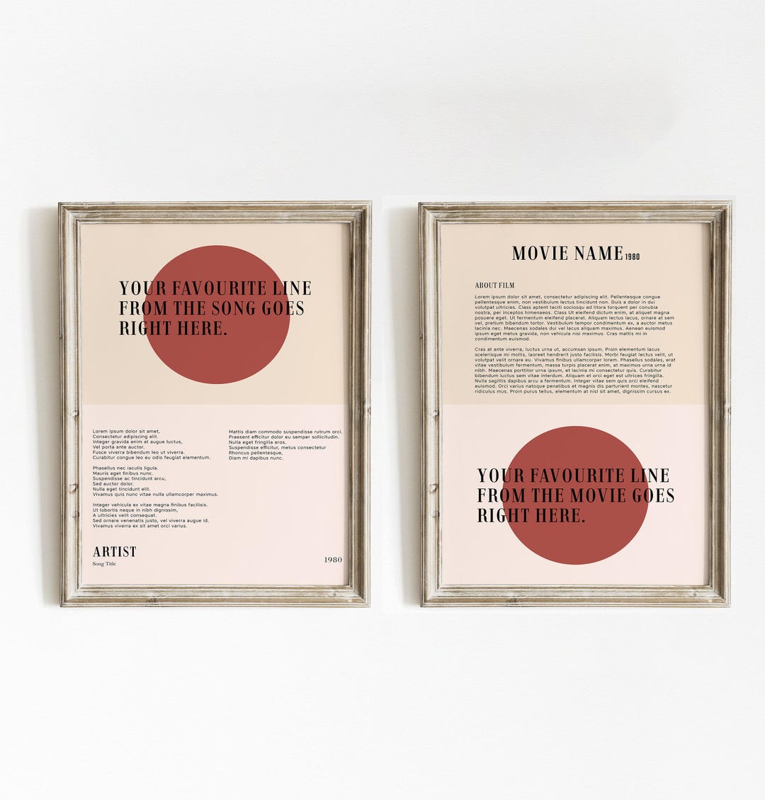 Custom Lyric Poster Set of 2 | Custom Song Print | Custom Movie Print ...