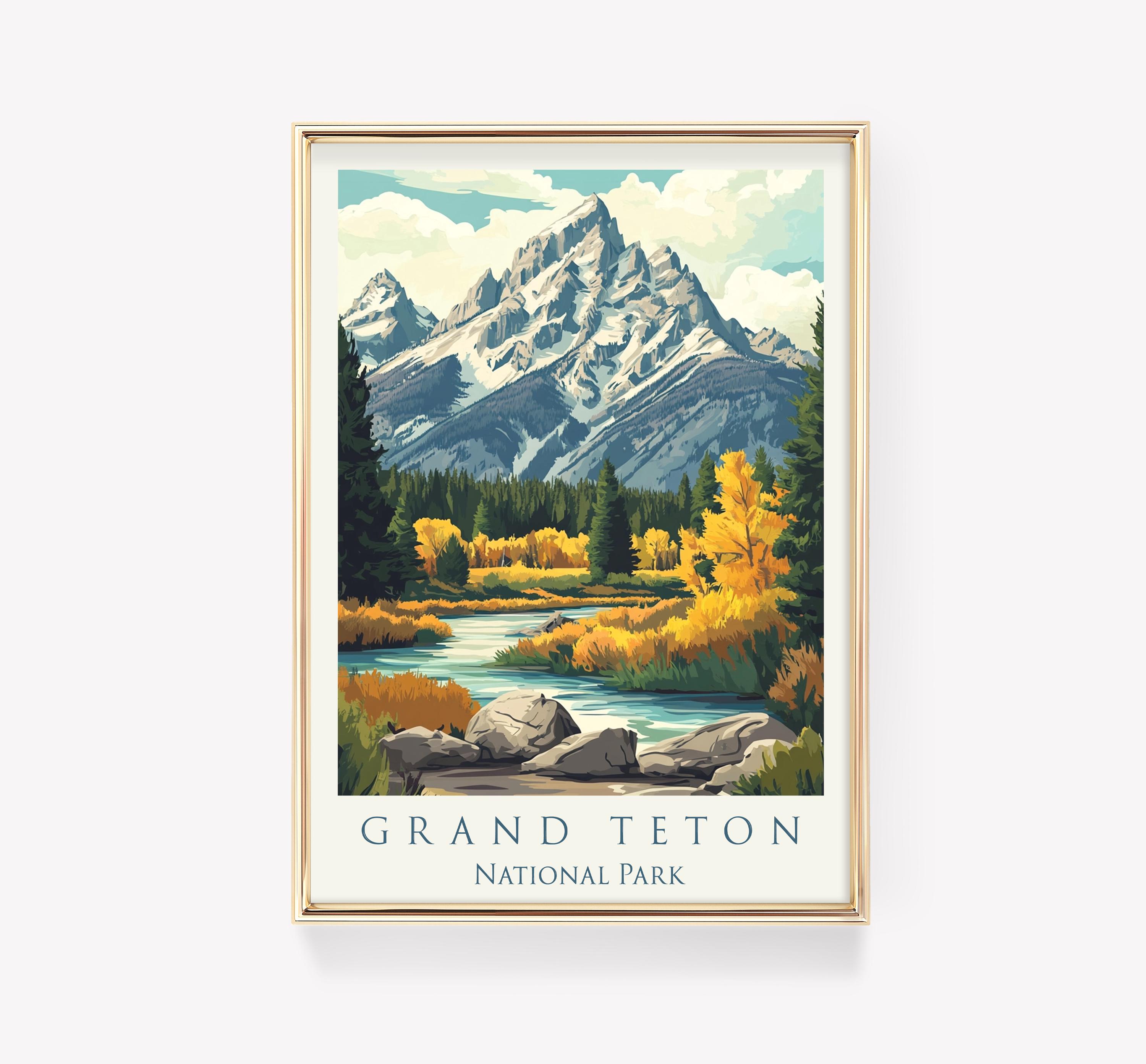 Grand Teton Travel Poster | Grand Teton Travel Decor | National Park ...