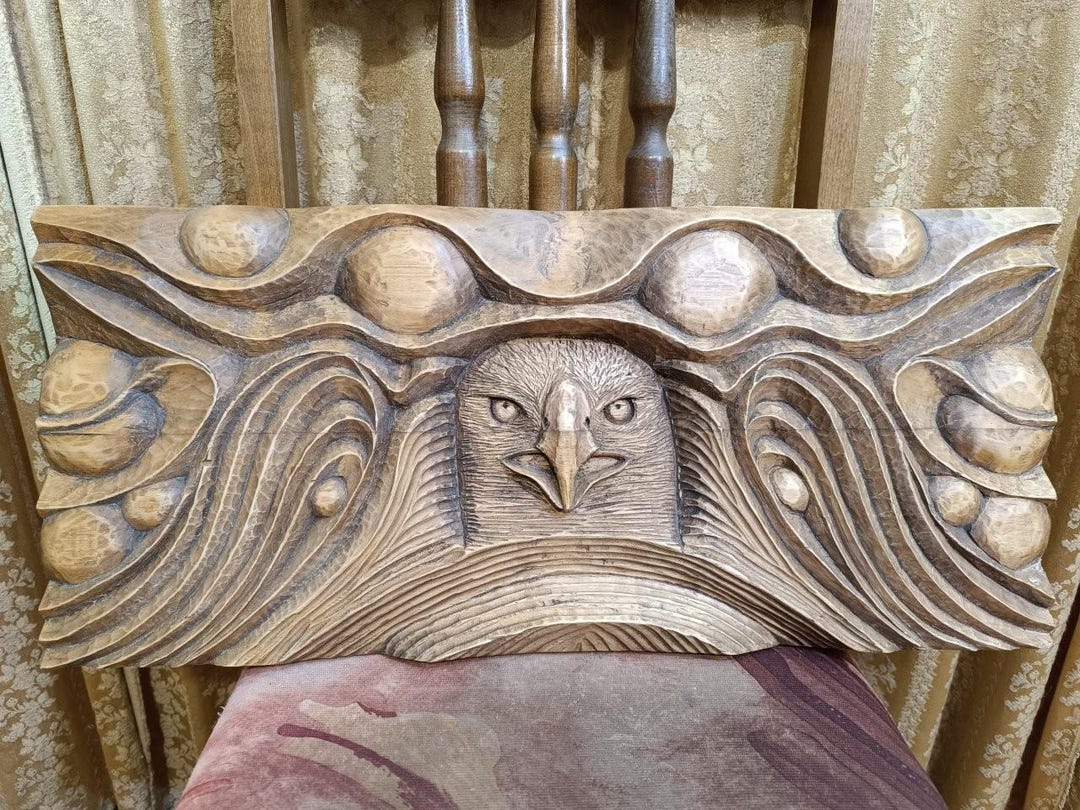Linden Wood Eagle Carving: Abstract Portrait, Stained & Waxed - Etsy
