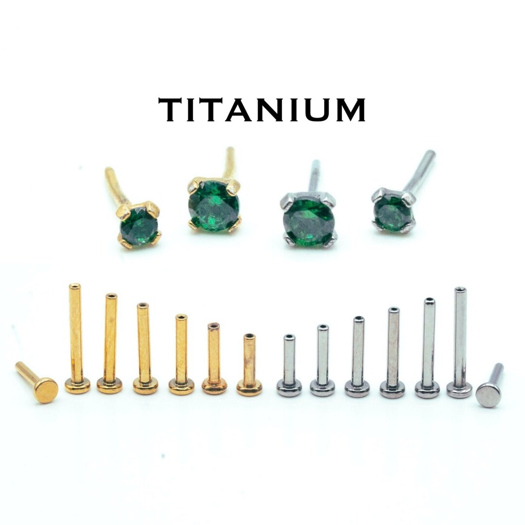 16G/18G/20G Tiny Green Push Pin Labret • Threadless Earrings • Flat ...