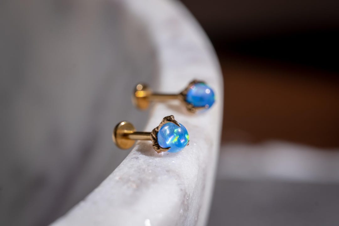 16G Magic Dragon Opal Stud , Flat Back Earrings, Titanium Screw Back ...