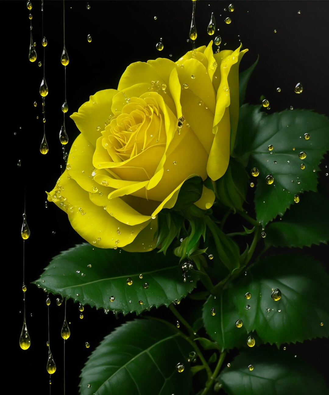 Yellow Rose Image for Sale, Digital Art, AI Art, Black Background ...