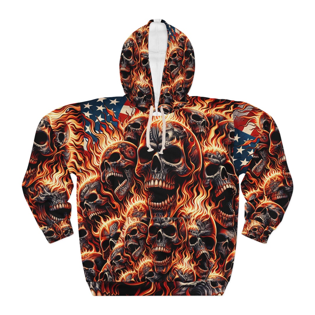 American Inferno: Tattoo Artistry Hoodie With Iconic Skull Symphony ...
