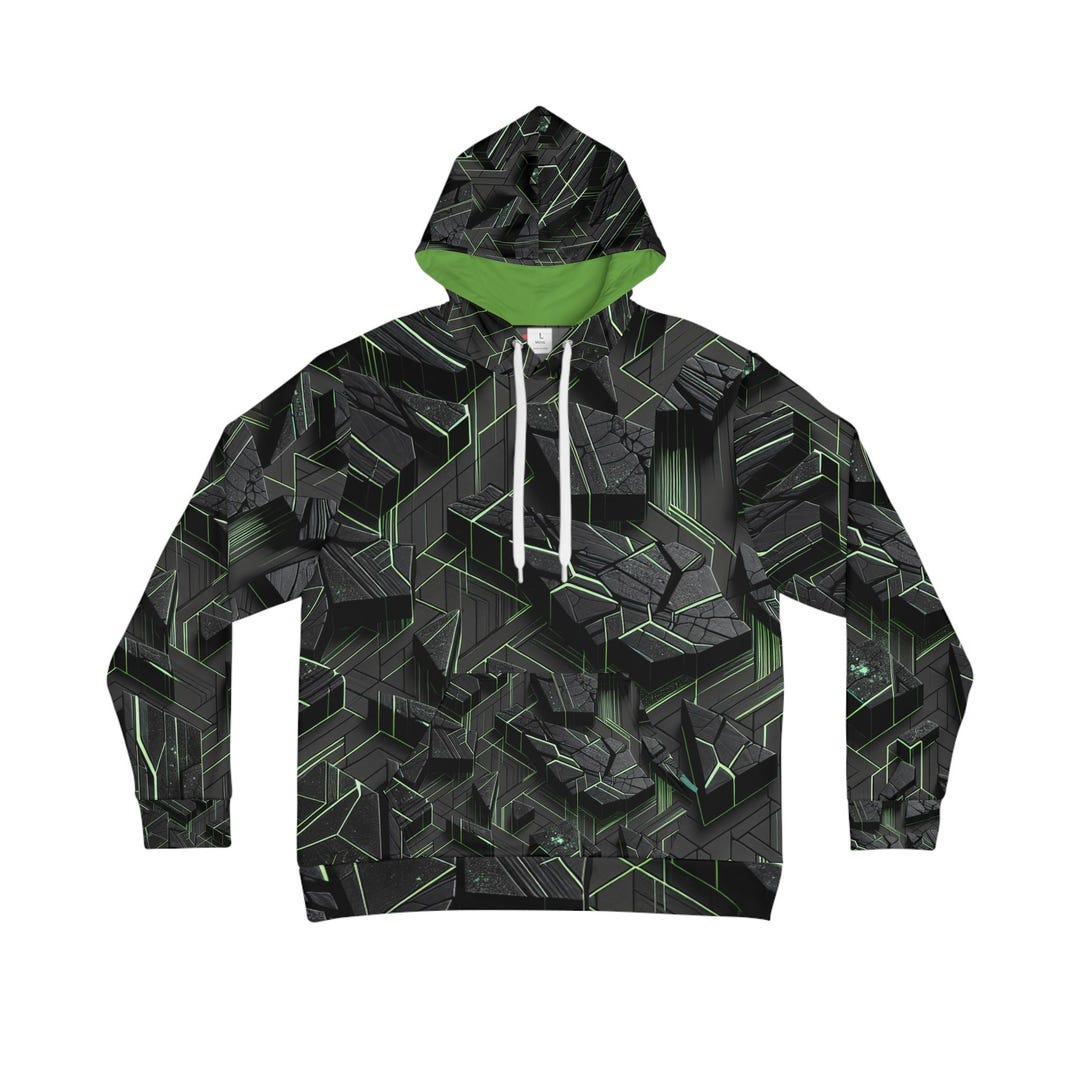 Neon Edgy Design Blacklight Reactive Hoodie - Hyper-realistic Fractured ...
