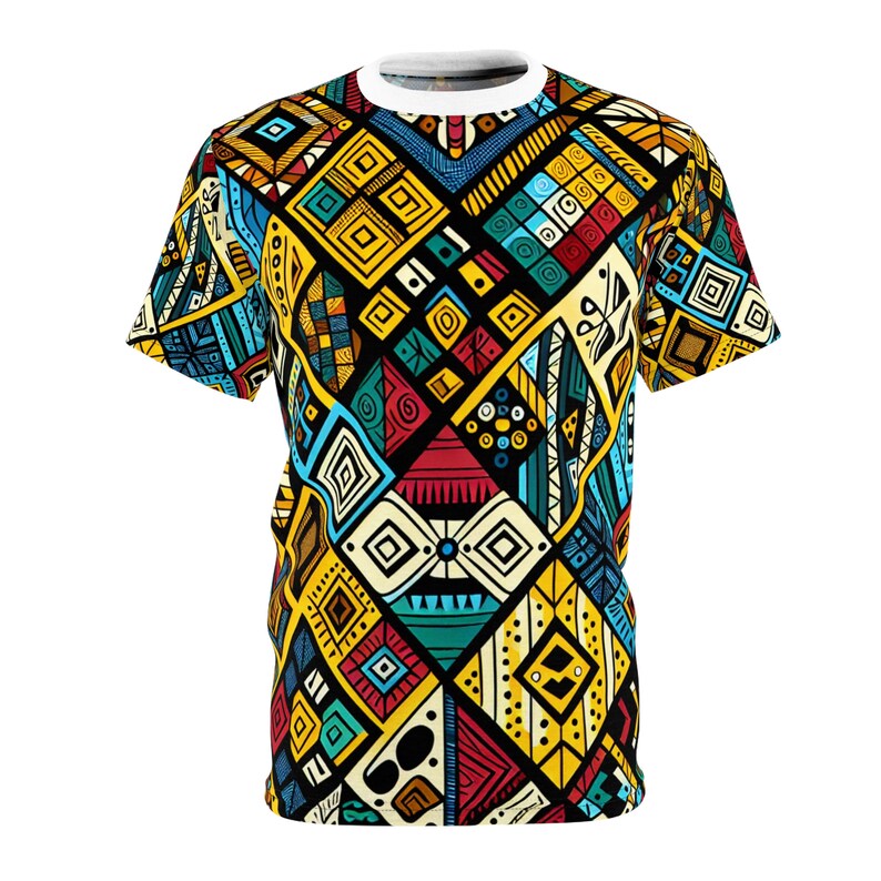 African Tribal Diamond-patterned T-shirt - Vibrant Geometric ...