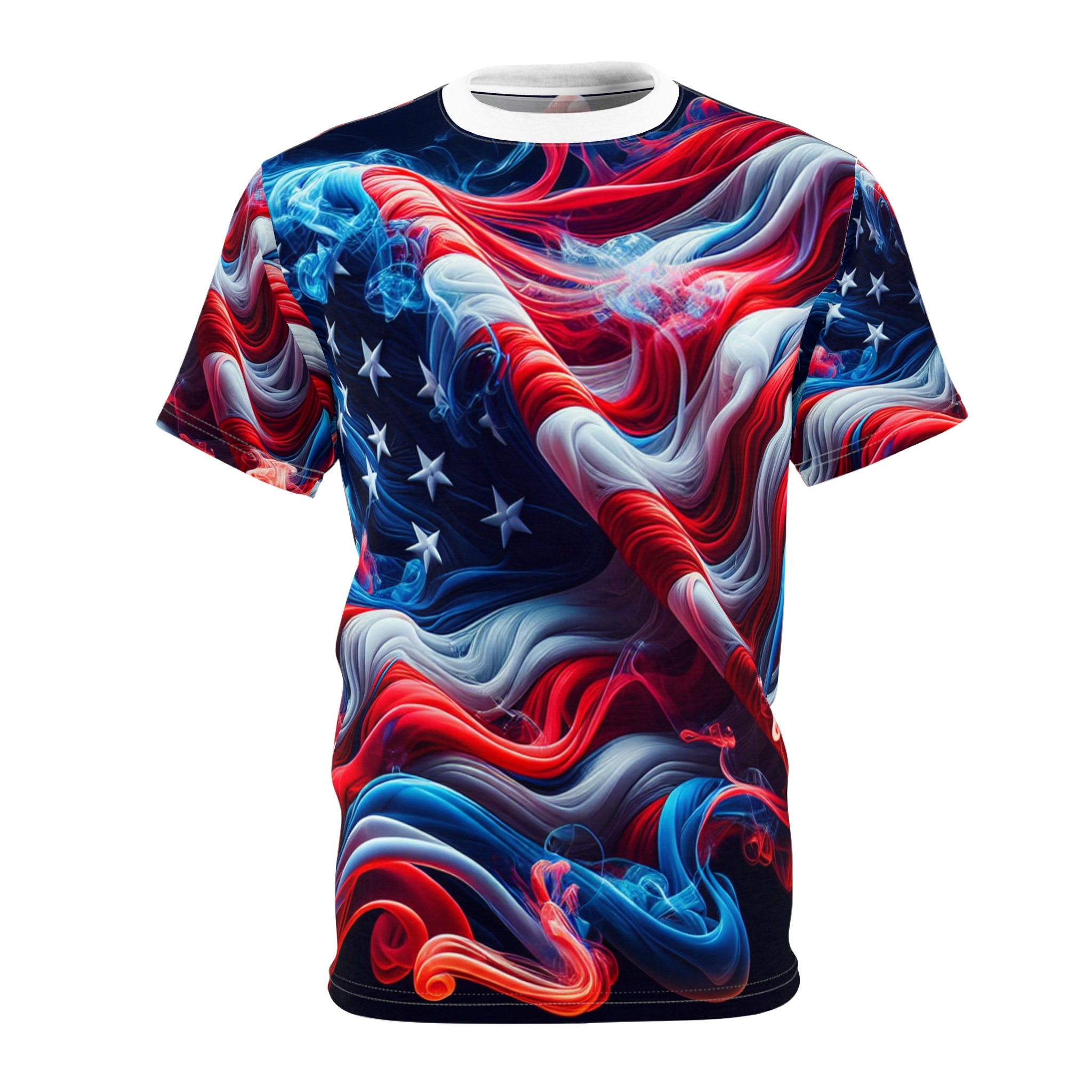 Surreal Translucent Smoke American Flag T-shirt Ethereal Red, White ...