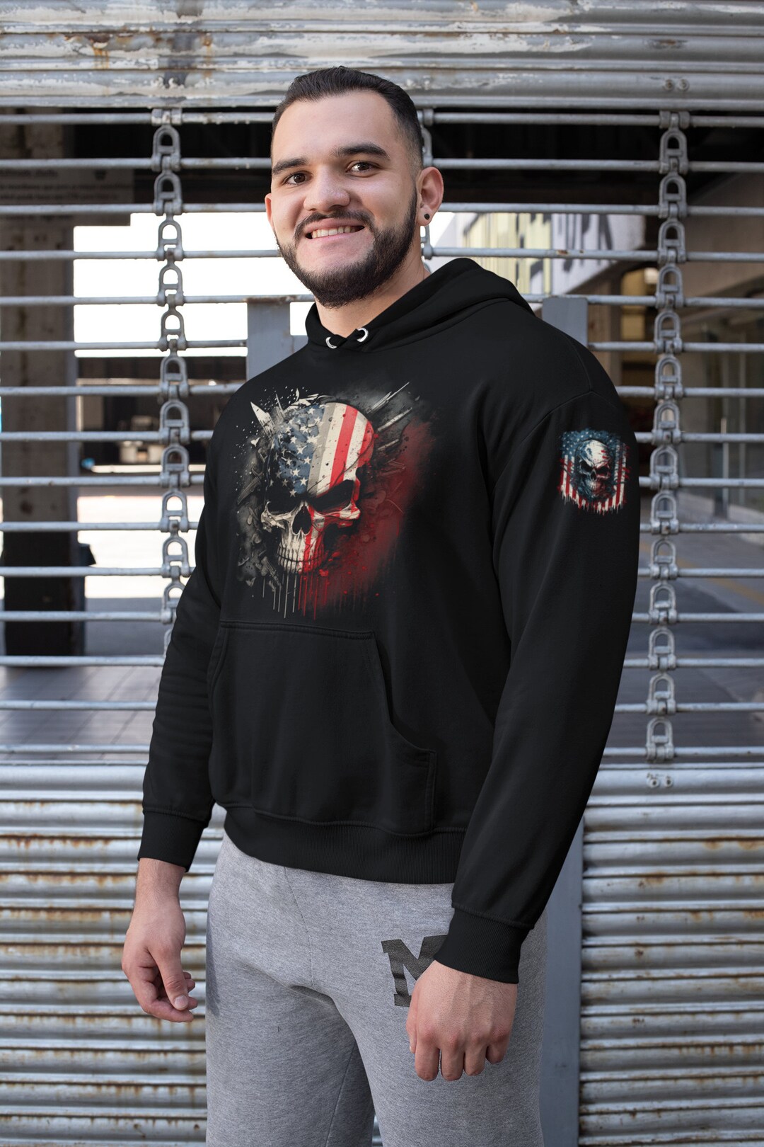 American Flag Skull Hoodie - Patriotic Apparel - USA Pride Graphic ...