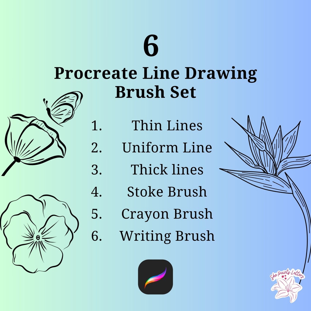 Set of 6 Procreate Line Art Brushes, Varying Thickness, Thin to Thick ...