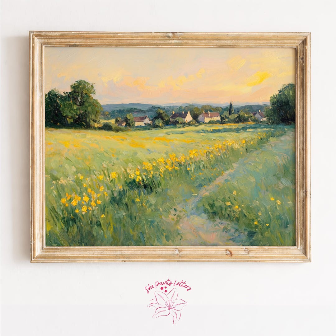 Spring Meadow Oil Painting, Cottagecore Landscape Art (digital Download ...