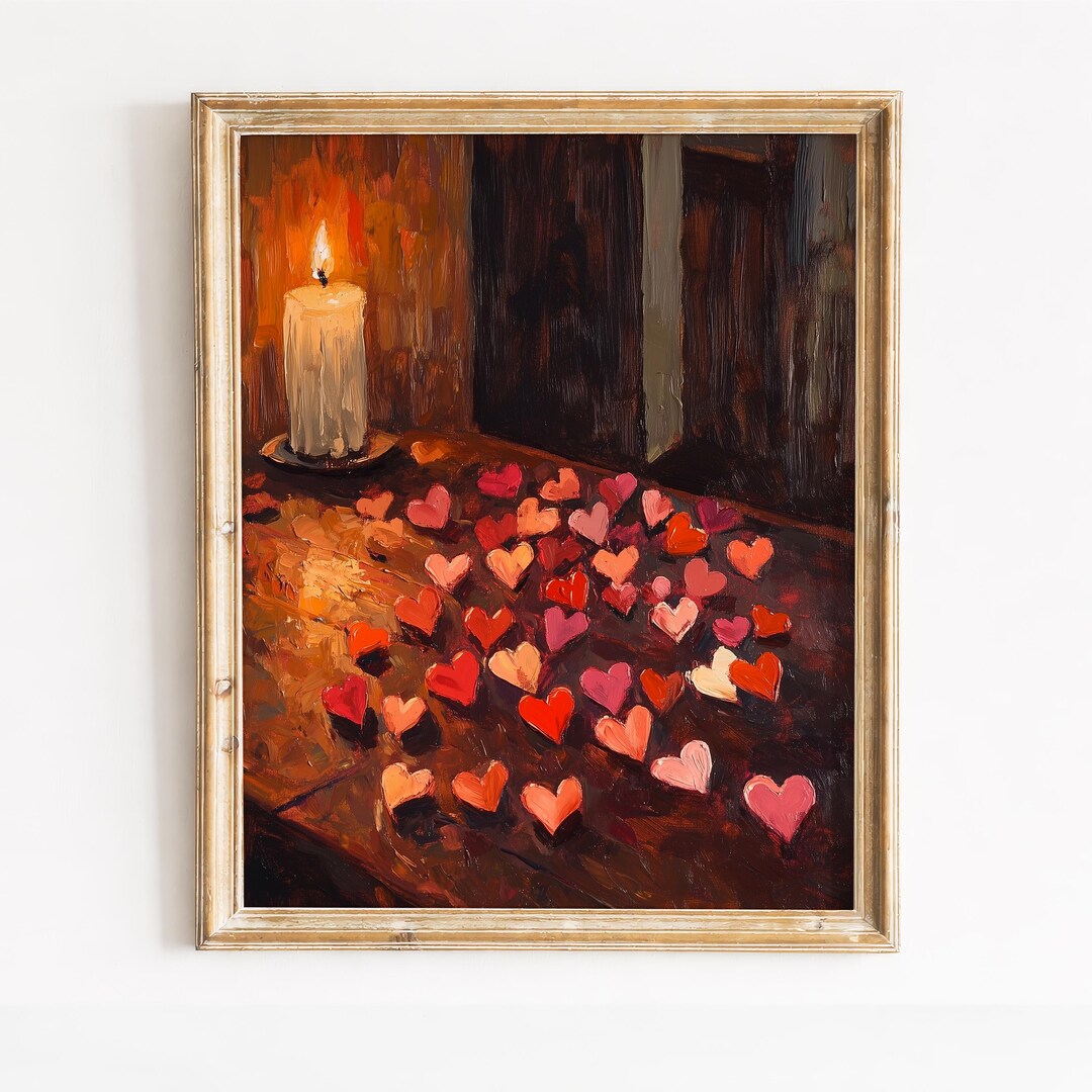 Rustic Candlelit Hearts Art Print – Valentine's Day Decor (digital ...