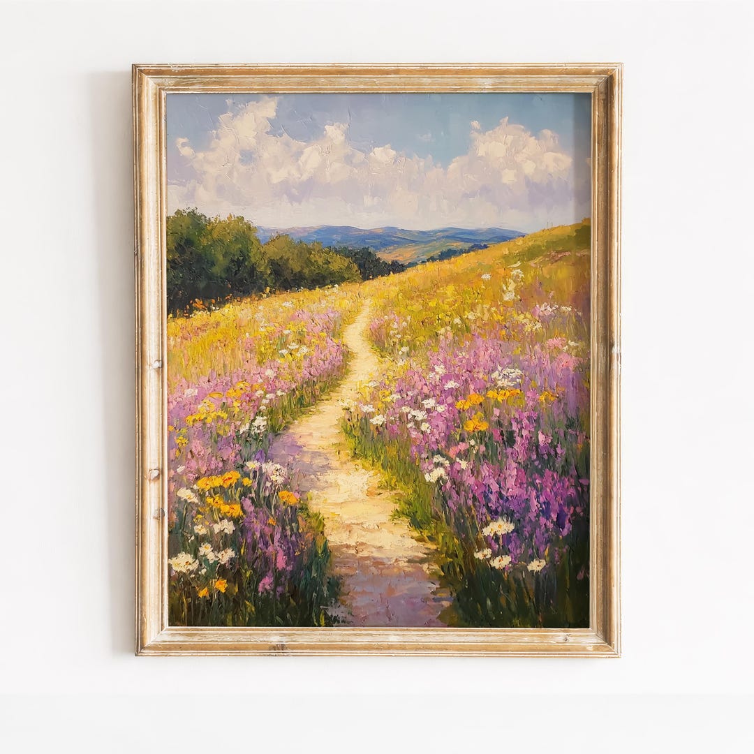 Cottagecore Meadow Landscape Print - Impressionist Wildflower Art ...