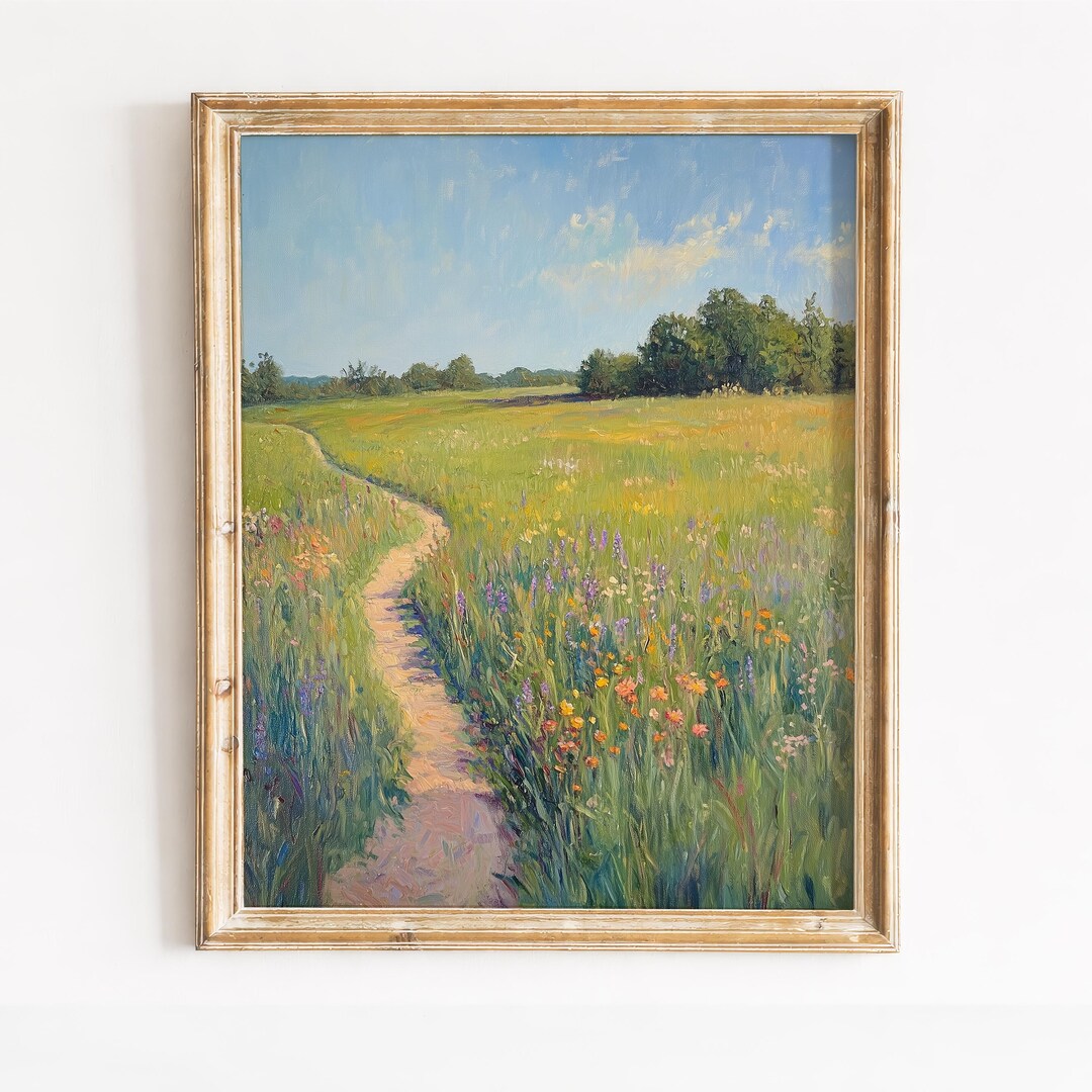 Cottagecore Meadow Painting – Rustic Summer Landscape Art (digital ...