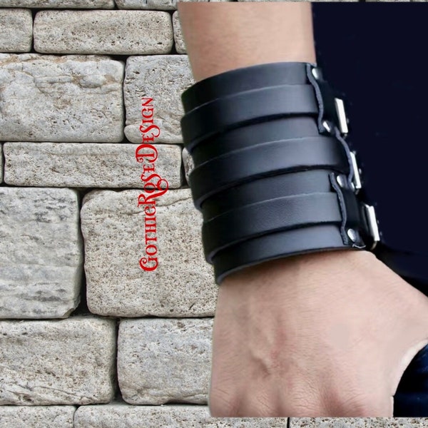 Black Leather Wrist Cuff - Etsy UK