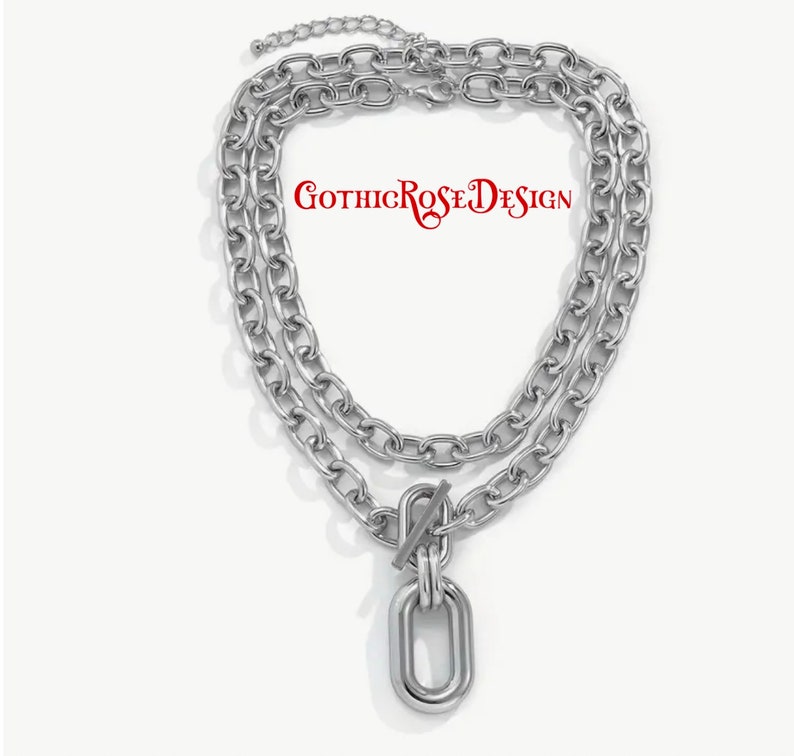 Punk Silver Thick Neck Chains Edgy Goth Multi Layer Necklaces Emo Metal ...