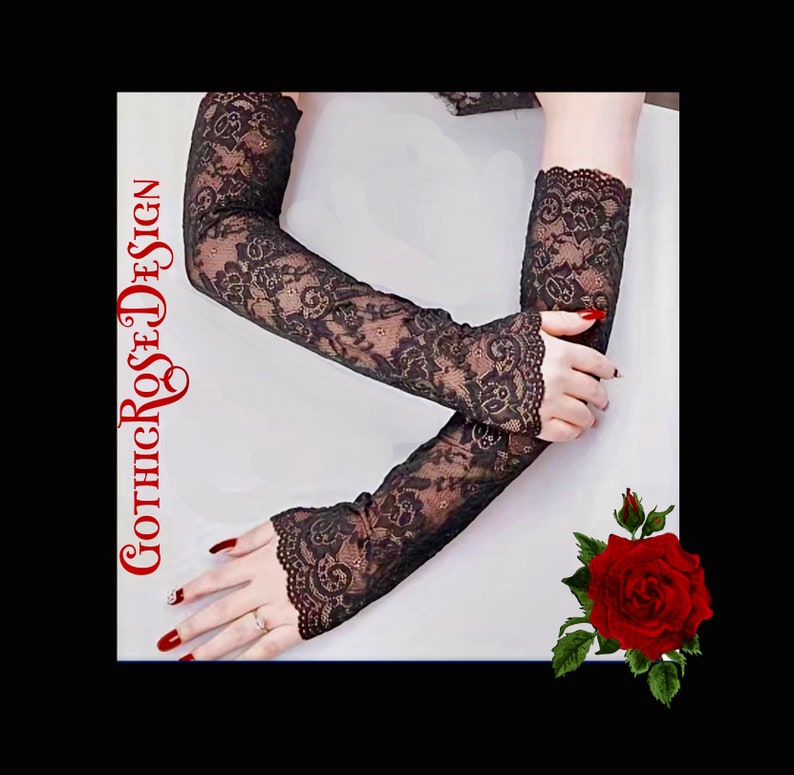 Black Lace Fingerless Gloves Goth Lacey Sleeves Gothic Arm Warmers ...