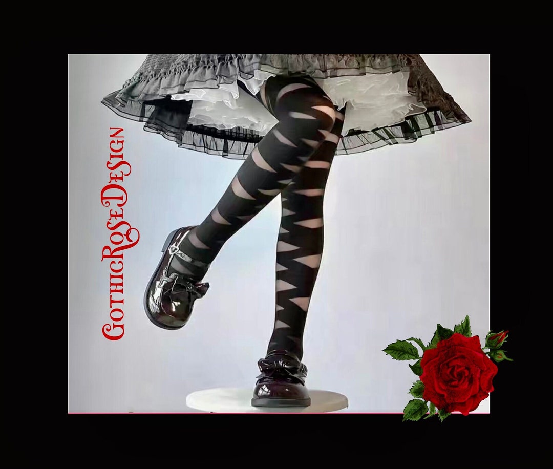 Black Goth Cross Strap Sheer Tights Emo Bandage Style Stockings Punk ...