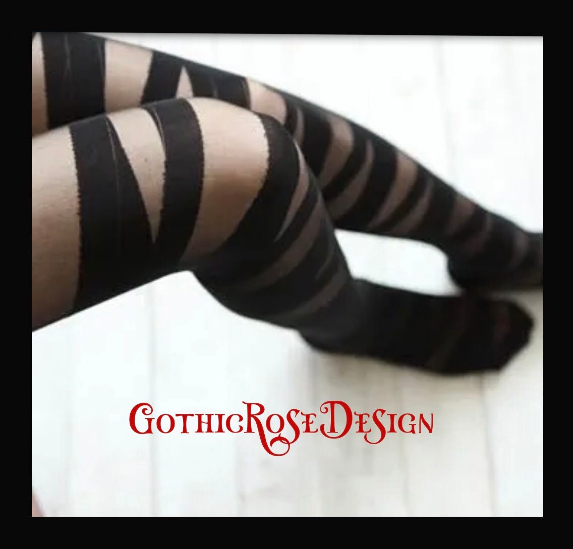 Black Goth Cross Strap Sheer Tights Emo Bandage Style Stockings Punk ...