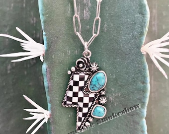 Checkered Lightning Bolt Necklace - Etsy