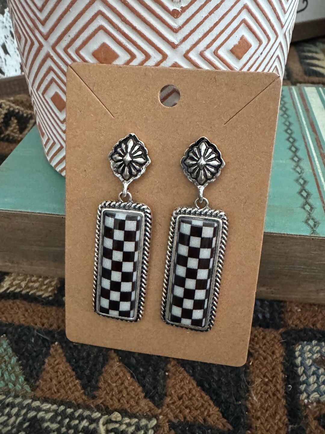 Checker Bar Earrings - Etsy
