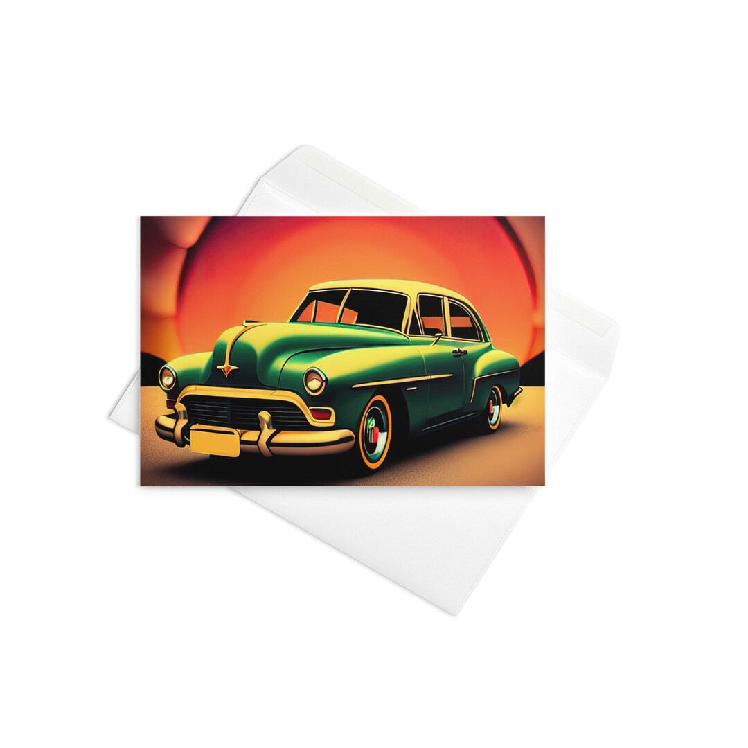 Retro Eclipse: Vintage Car & Red Sunset - Etsy