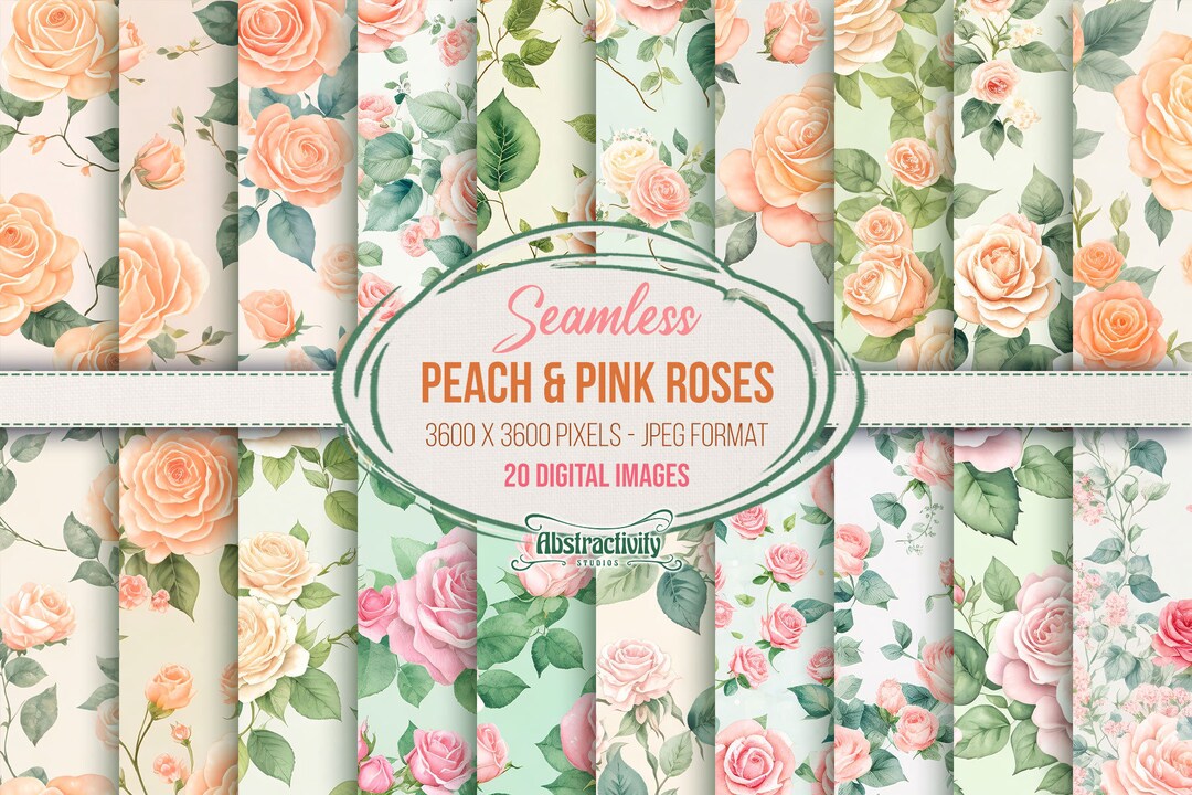 Peach and Pink Roses Digital Paper, Seamless Floral Pattern, Printable ...