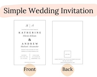 HANNAH Minimal Modern Wedding Invitation Template Download - Etsy