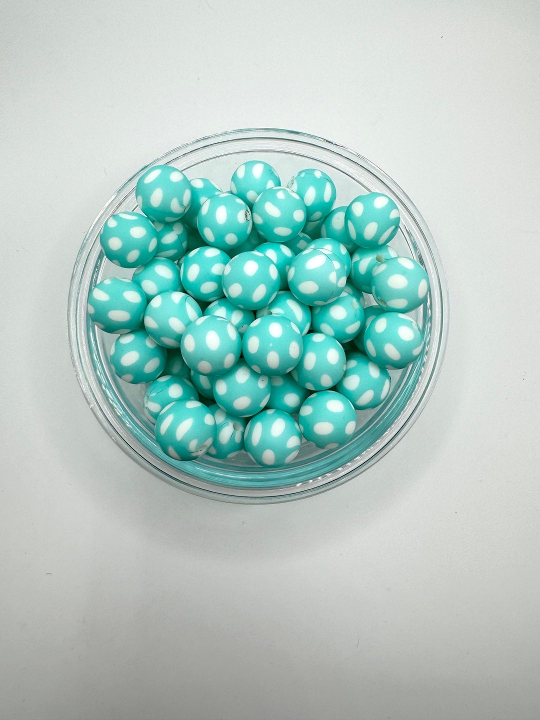 Light Blue Silicone Beads With Speckled White Spots, Round Silicone ...