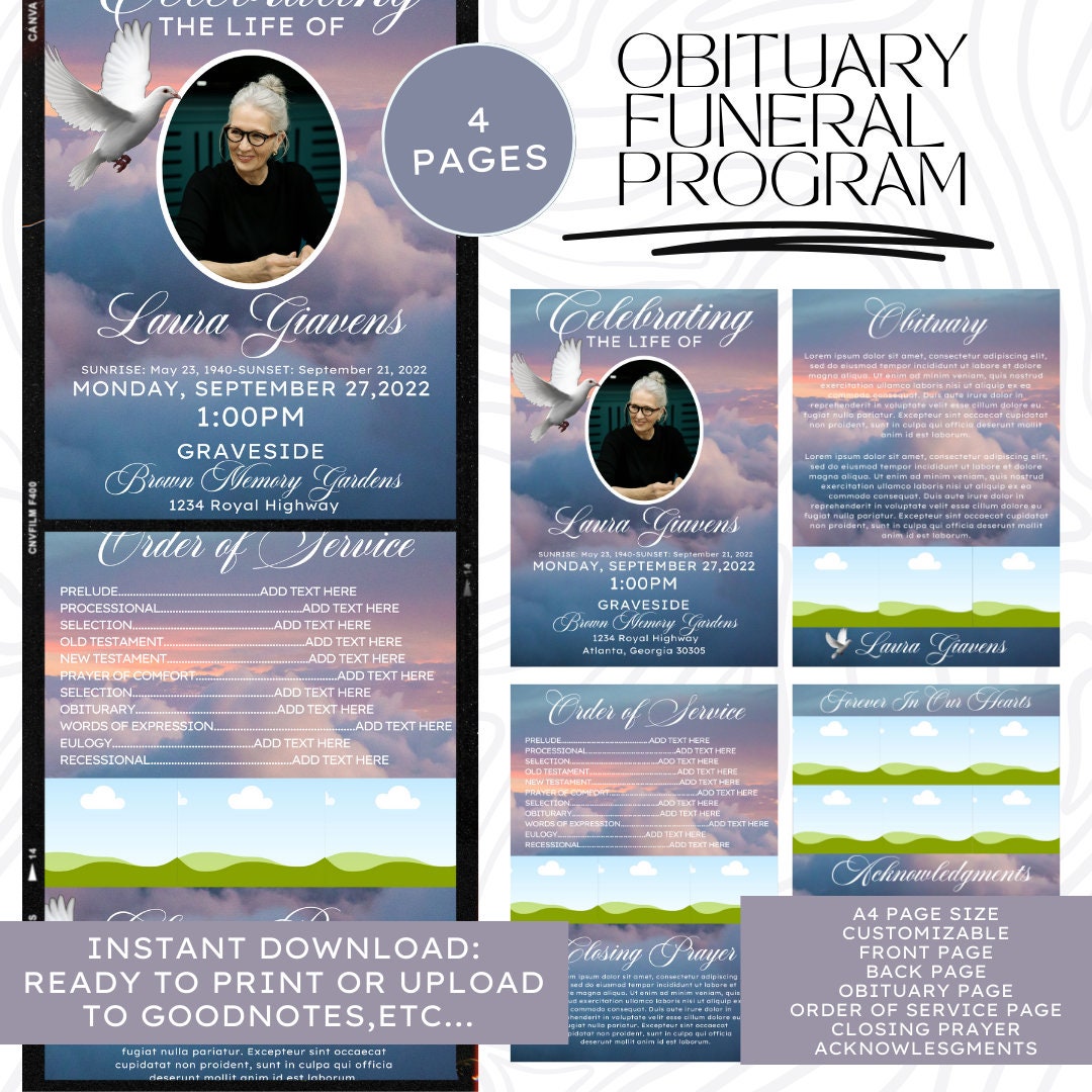 Elegant Obituary Funeral Program Printable Funeral Program - Etsy