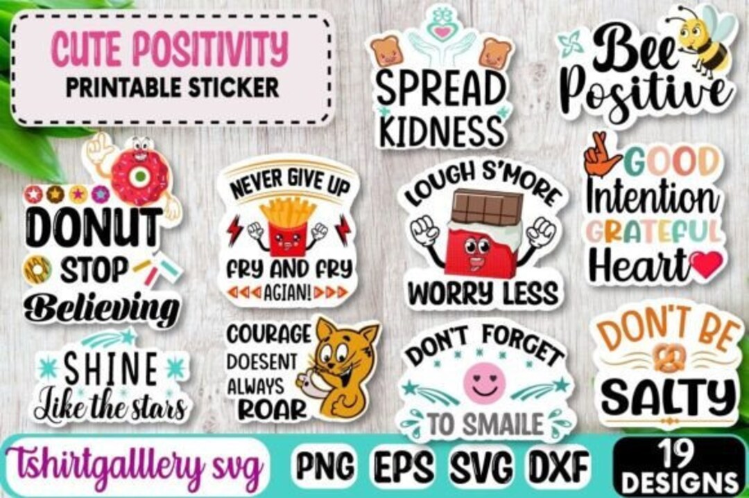 Cute Positivity Print Sticker Svg Bundle Inspirational - Etsy