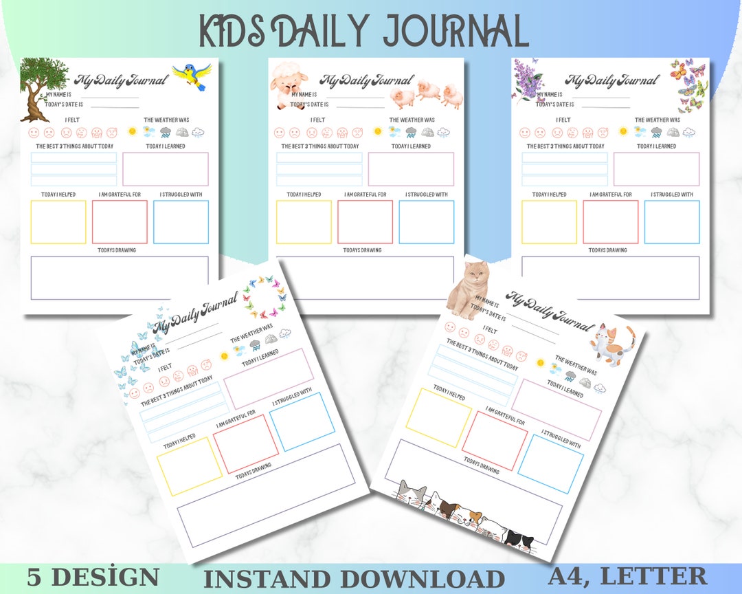 Kids Daily Journal Printable 5 PIECES | Journal for Kids | Diary for ...