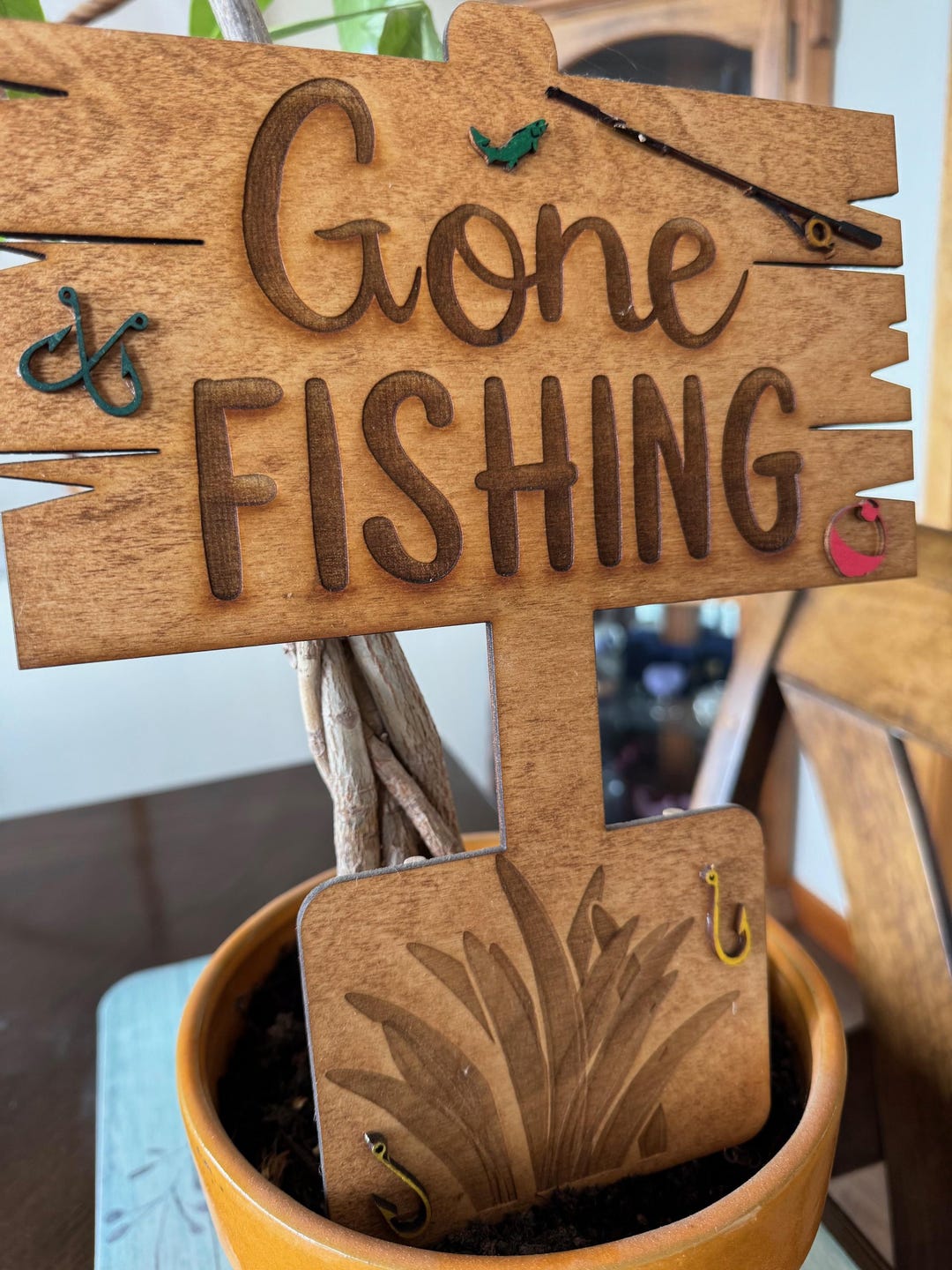 Whimsical Wooden Planter Sign With 3D Fish Accents for Fishing ...