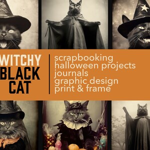 Black Cat Familiar Printable Bundle, Witchy Halloween Wall Art, Dark ...