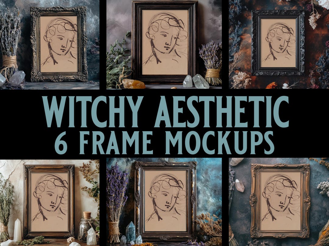 Witchy Aesthetic Frame Mockups Bundle, Vertical Metaphysical, Dark ...