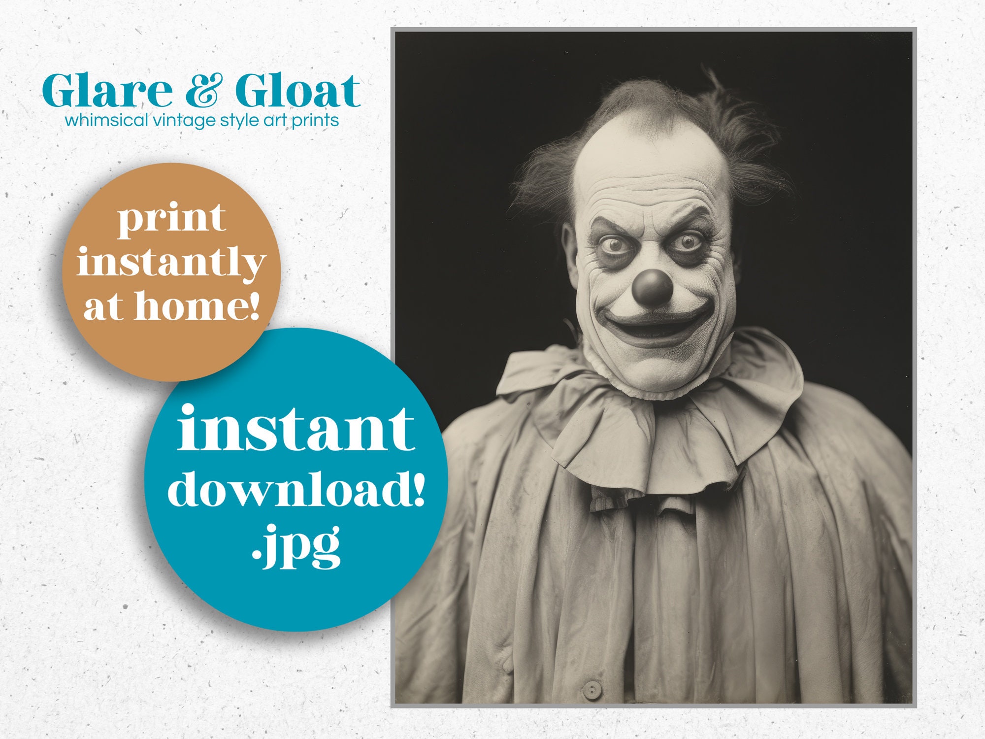 Printable Creepy Clown Wall Art, Halloween Download, Scary Clown Image ...
