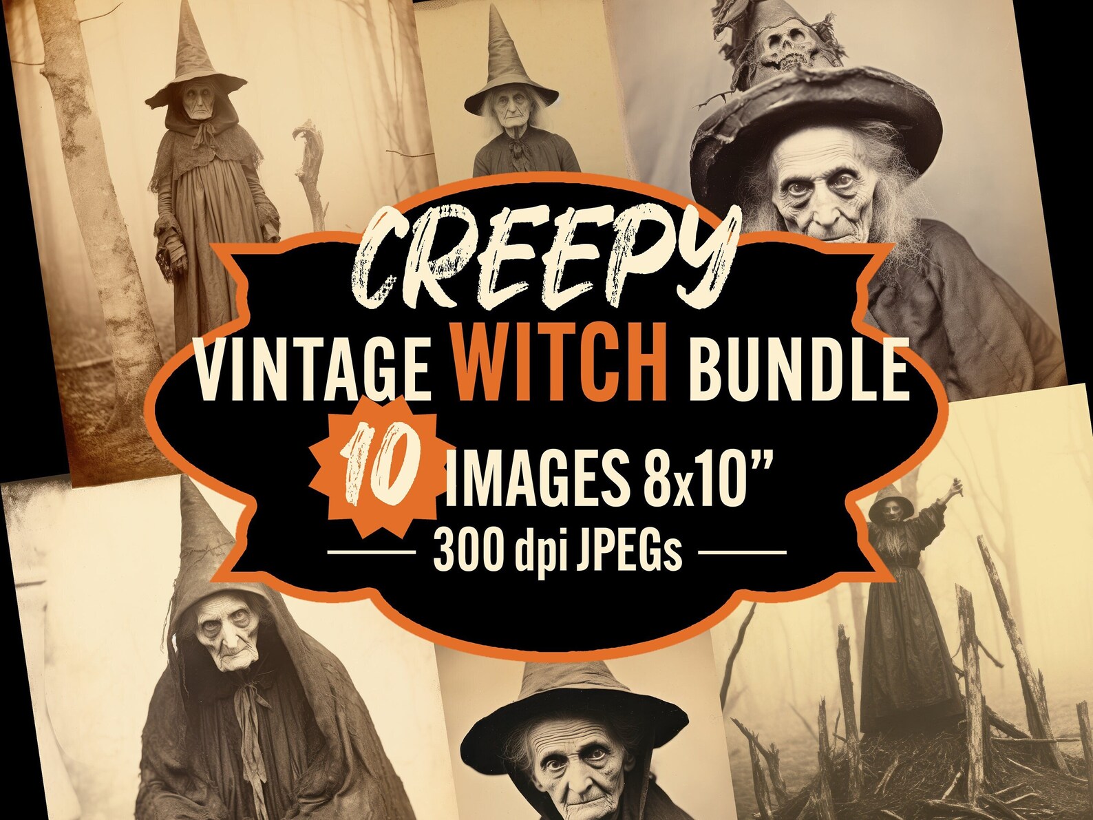 Creepy Witch Digital Bundle, Vintage Style Pages for Scrapbook, Junk ...