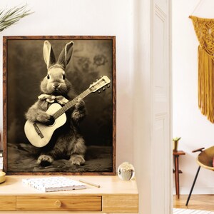 Printable Bunny Guitar Player, Wall Art Download for Music Room ...