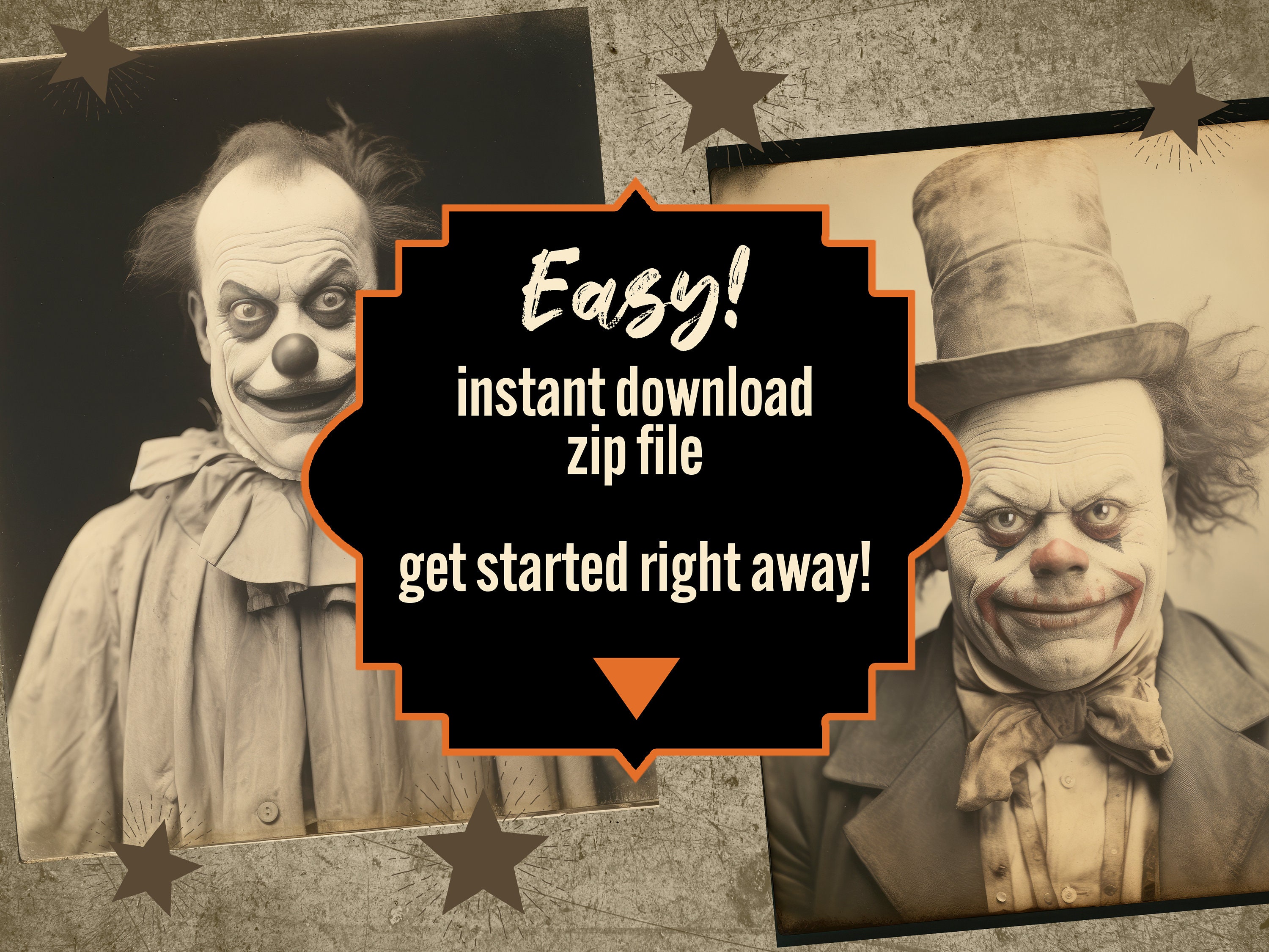 Creepy Clown Pages Bundle, Vintage Style Clip Art Scrapbook, Junk ...
