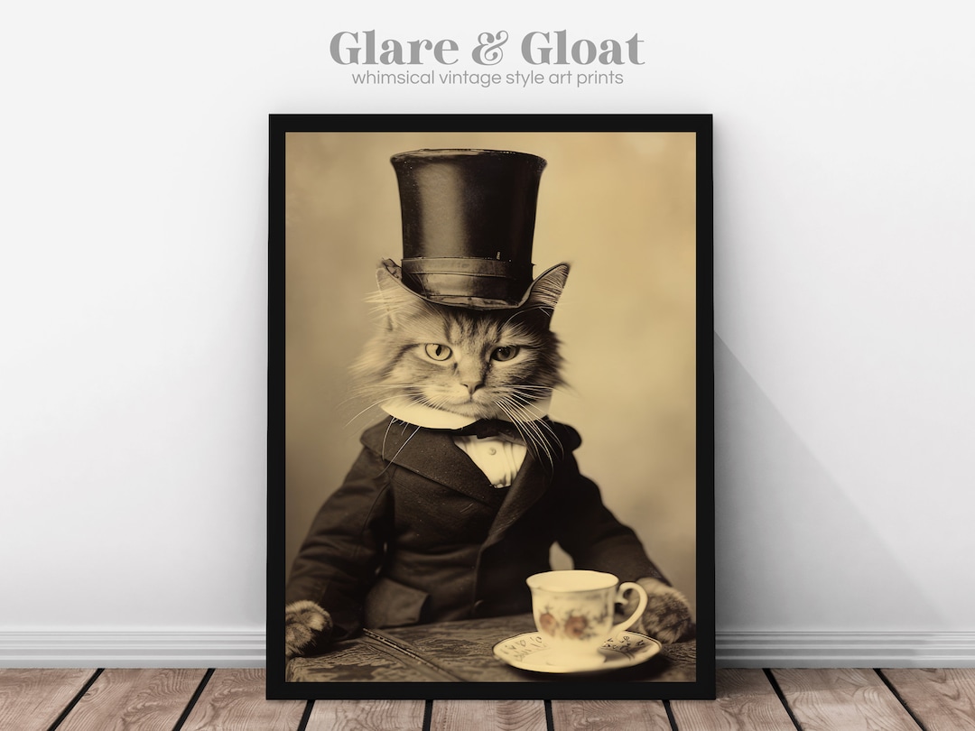 Printable Top Hat Cat in Clothes, Funny Cat Wall Art - Etsy