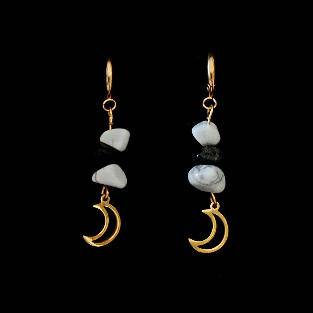 Luma Pendant Earrings With Black Tourmaline and Howlite - Etsy