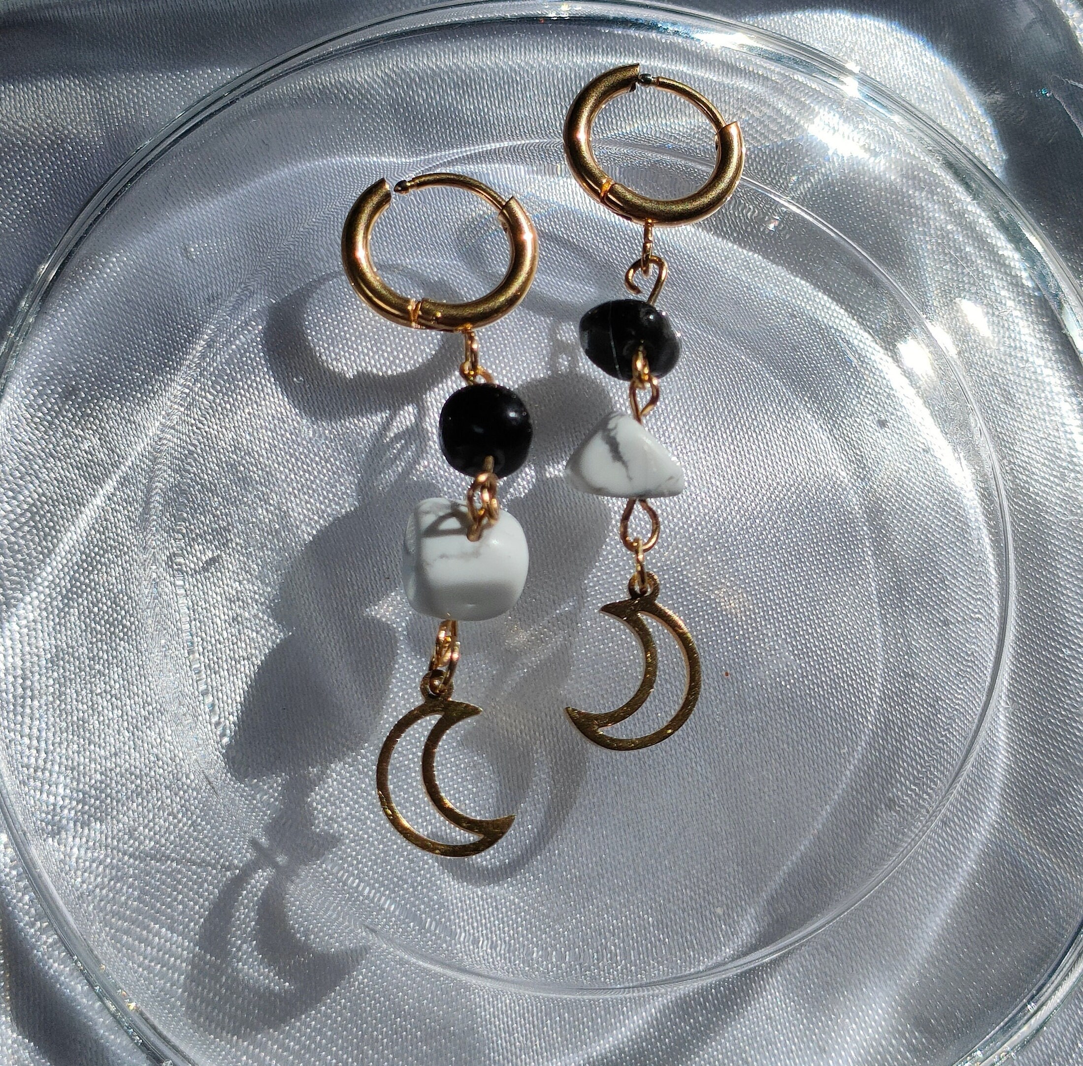 Luma Pendant Earrings With Black Tourmaline and Howlite - Etsy
