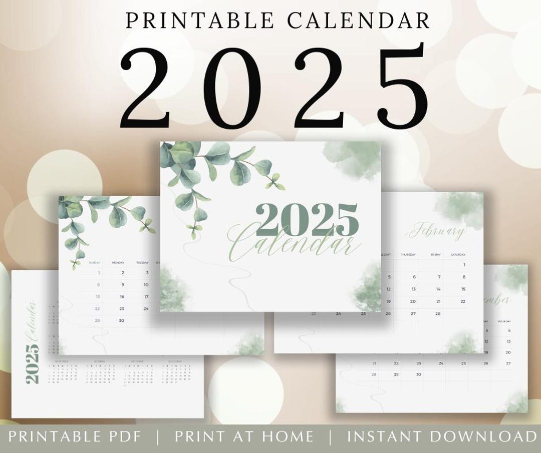 2025 Printable Calendar – Green Watercolor Monthly Planner PDF ...