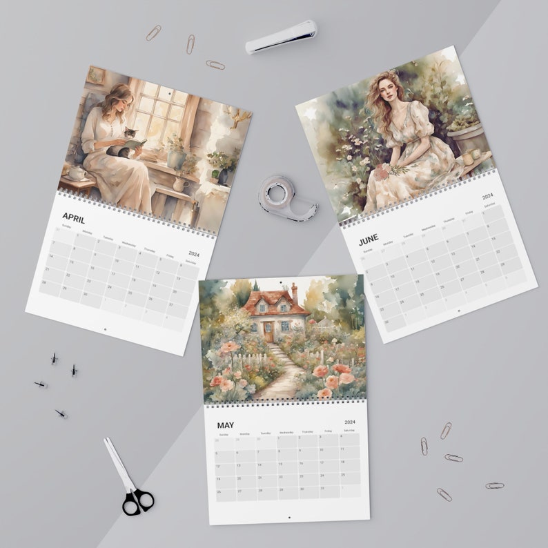 Cottagecore Calendar, 2024 Calendar, Watercolor Calendar, Light ...