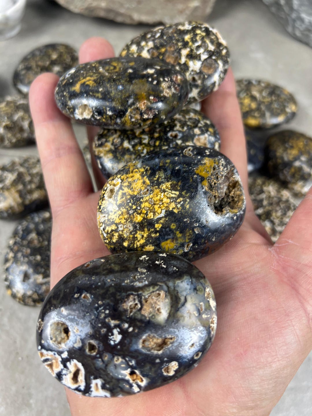 Deccan Plateau Chloromelanite Agate Palm Stone Natural Polished Crystal ...