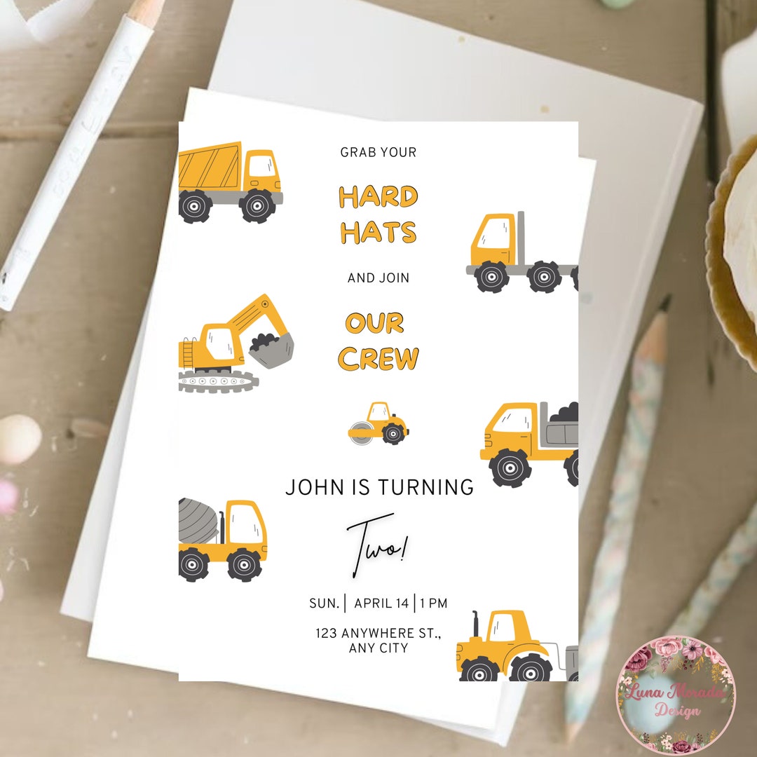 Editable Construction Birthday Party Invitation Digital Printable ...